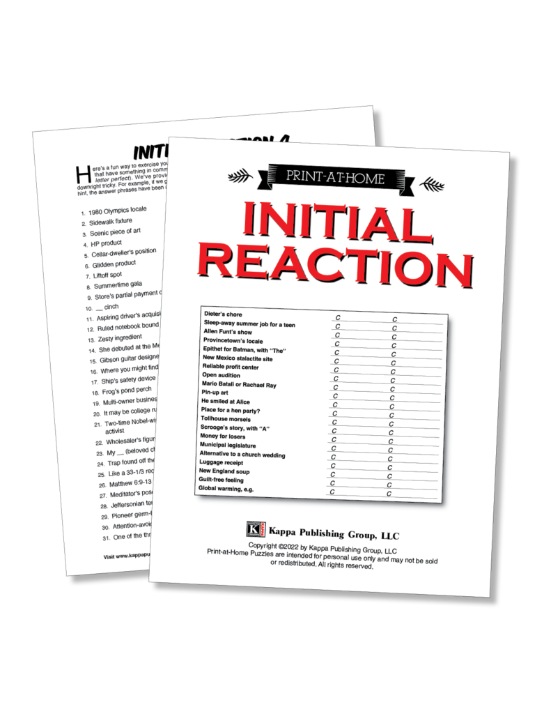 Print-at-Home Initial Reaction – Kappa Puzzles